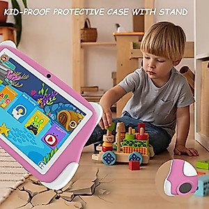 RUIQIAI Kids Tablet, 8 Inch Android 12 Tablet for Kids, 1280×800 IPS Touch Screen, 2GB+32GB+512GB Expand, WiFi, Parental Control, Dual Camera, Games, Bluetooth, Learning Tablet with case (Pink)