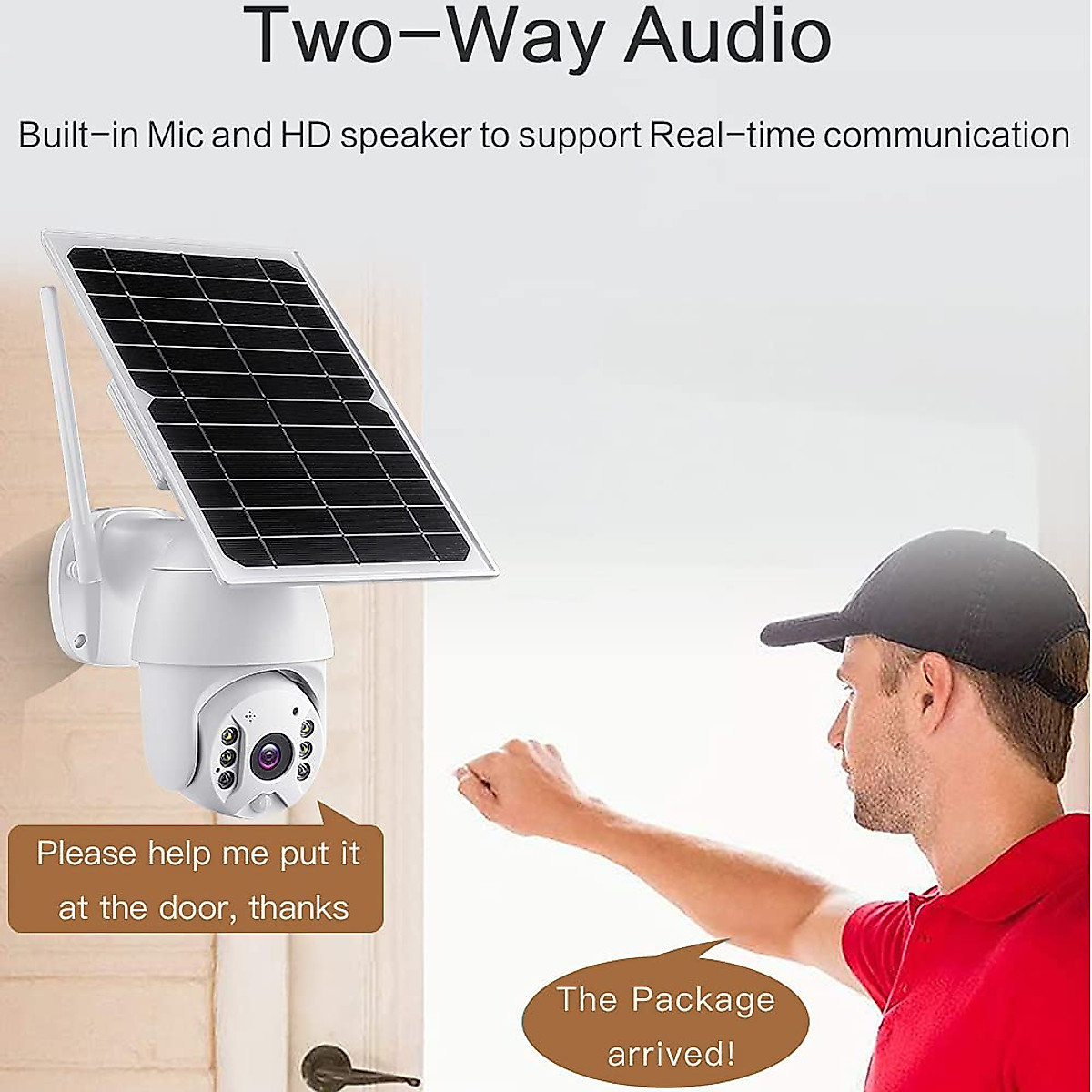 100% Wire-Free Wireless Rechargeable Battery Solar Powered Outdoor 1080P Pan Tilt WiFi Security Camera PIR Motion Recording Two-Way Audio IP65 Weatherproof Night Vision Built-in SD Slot