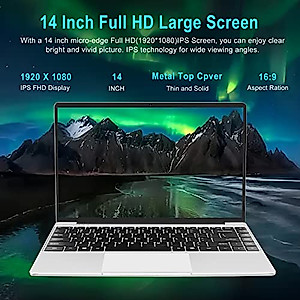 Ruzava 14" Laptop 6GB RAM 64GB Storage Support 1TB SSD Expansion Traditional Laptops Win 10 2.4G+5G WiFi Bluetooth 4.2 USB HDMI 1920x1080 FHD WOZIFAN with Wireless Mouse for Work Study -Silver