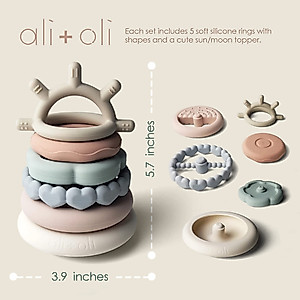 Ali+Oli Stacking Rings Baby Toy (Sun) - Infant Toys, Stacking & Building Toys, Toddler Learning Toys, Montessori Toys for Baby, Food-Grade Silicone Toys for Babies