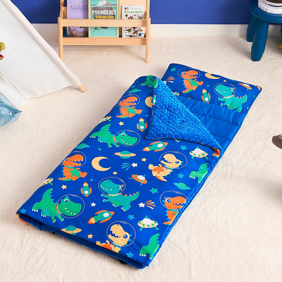 JOIEDOMI Toddler Nap Mat with Pillow & Blanket - 55''*30'' for Kids Ages 3-7 Years - Roll Up Nap Mat for Preschool - Soft Dinosaur Kids Sleeping Mat - for Boys Girls Kindergarten Daycare Sleepover