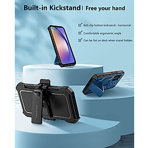 FNTCASE for Samsung Galaxy A54 5G Case: Military Grade Drop Proof Protection Cover with Kickstand & Belt-Clip Matte Textured Rugged Shockproof TPU Cell Phone Protective Case for Galaxy A54 2023 (Blue)