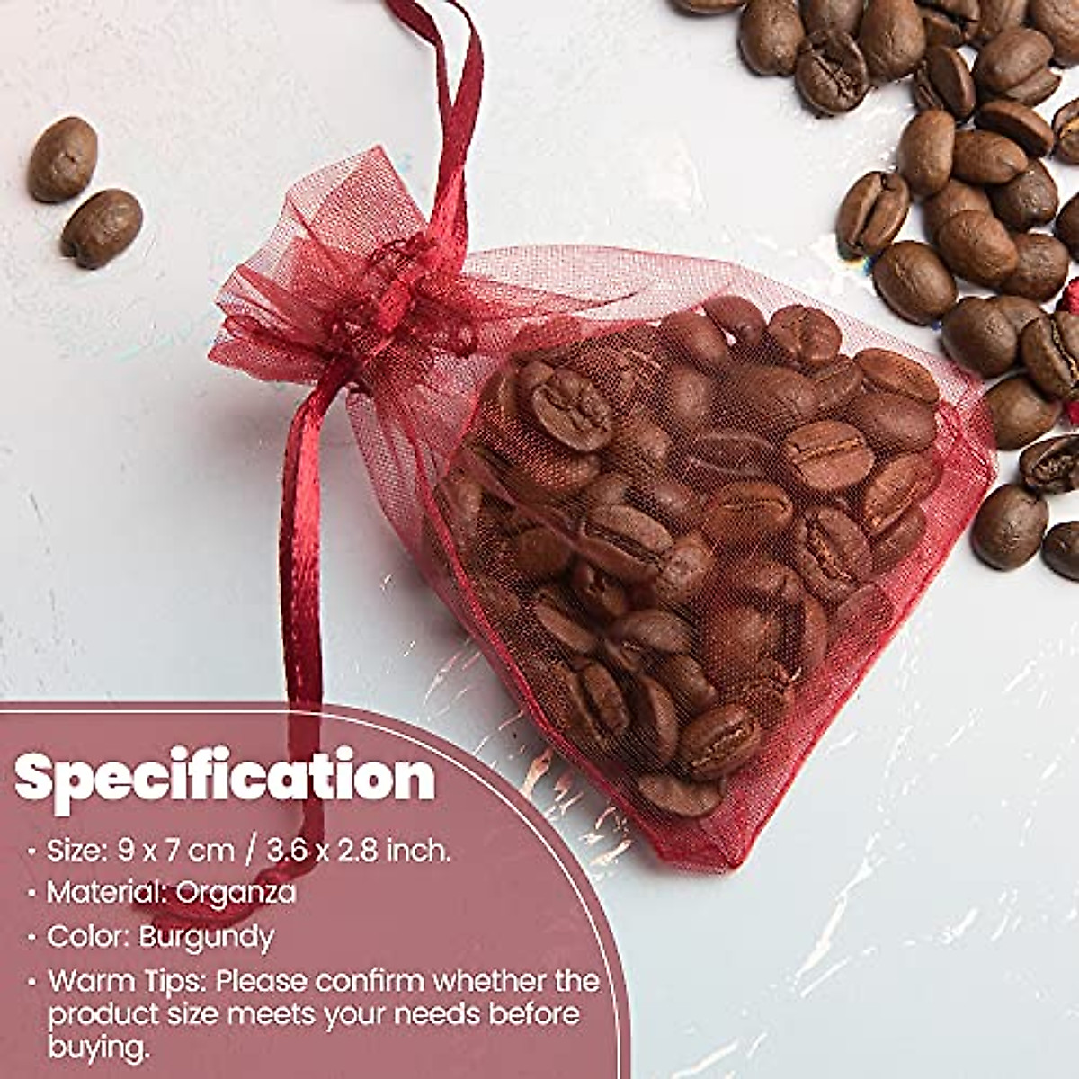 WSERE 100 Pieces Organza Gift Bags Drawstring Packing Bag Wedding Birthday Party Favors Jewelry Mesh Pouches, 3.6×2.8 inches(Burgundy)