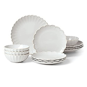 Lenox French Perle Scallop 12-Piece Dinnerware Set, 17.70 LB, White