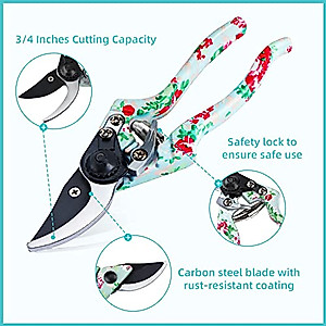 Gardening Tools, 4 PCS Heavy Duty Floral Garden Tool Set, WANCHI Rustproof Aluminum Gardening Hand Tools,Gardening Gifts for Women Birthday, Gardening Kit（Rake，Trowel，Transplanter，Pruning Shears）