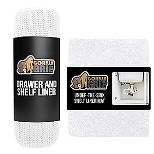 Gorilla Grip Drawer Liner and Under Sink Mat, Drawer Liner Size 12x20, and Under Sink Mat Size 24x30, Both in White, 2 Item Bundle