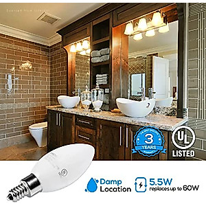 TORCHSTAR Dimmable E12 LED Candelabra Bulb, UL Listed, 60W Equivalent Chandelier Light Bulbs, 550lm, LED Filament Candle Bulb C11, Frosted Glass Ceiling Fan Light Bulbs, 2700K Soft White, Pack of 6