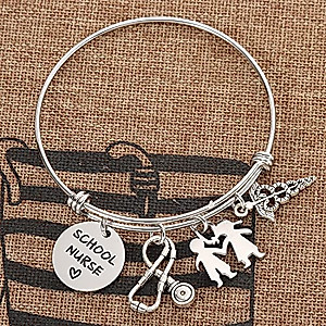 Kivosliviz School Nurse Appreciation Gifts Bracelet for Women School Nurses Week Gift Graduating Nursing Bangle Ornament Thank You Registered School Nurse Jewelry