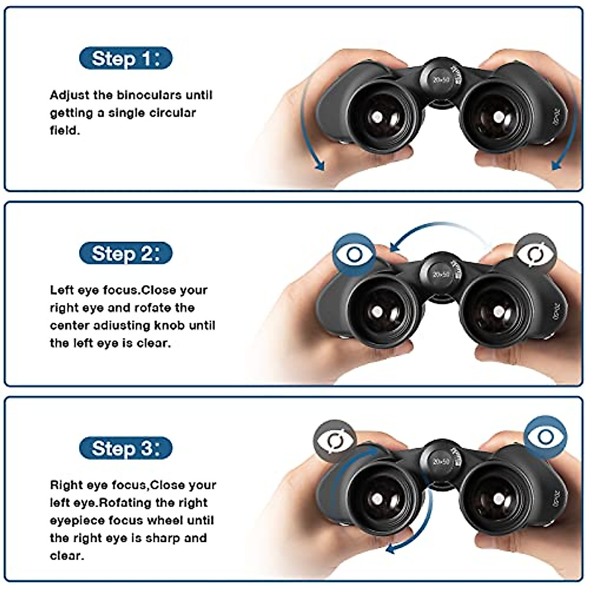 Binoculars for Adults - 20x50 High Power Binoculars for Bird Watching 28mm Large Eyepiece Waterproof Binoculars Hunting Hiking Concert Travel with Smartphone Adapter BAK4 Prism FMC Lens, Black