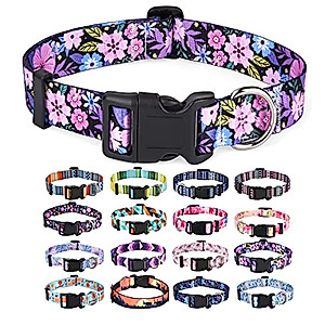 Mihqy Dog Collar with Bohemia Floral Tribal Geometric Patterns - Soft Ethnic Style Collar Adjustable for Small Medium Large Dogs(Floral Pink,M)