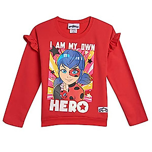 Miraculous Ladybug Big Girls Ruffled High Low T-Shirt & French Terry Pant Set 10-12 Red/Black
