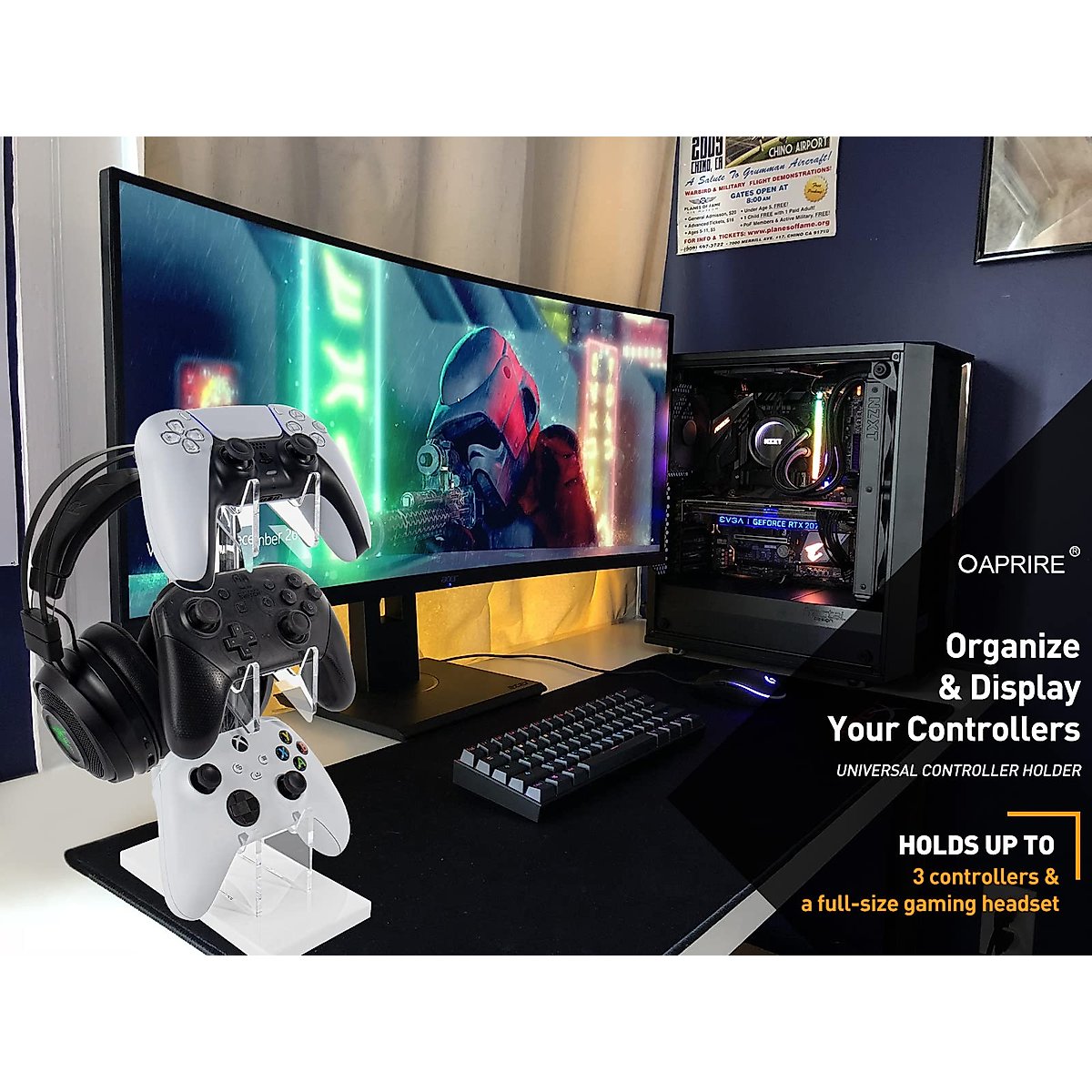 OAPRIRE Universal 3 Tier Controller Holder and Headset Stand for PS5 PS4 XBOX ONE SWITCH STEAM, Controller Stand Gaming Accessories, Build Your Game Fortresses (White)