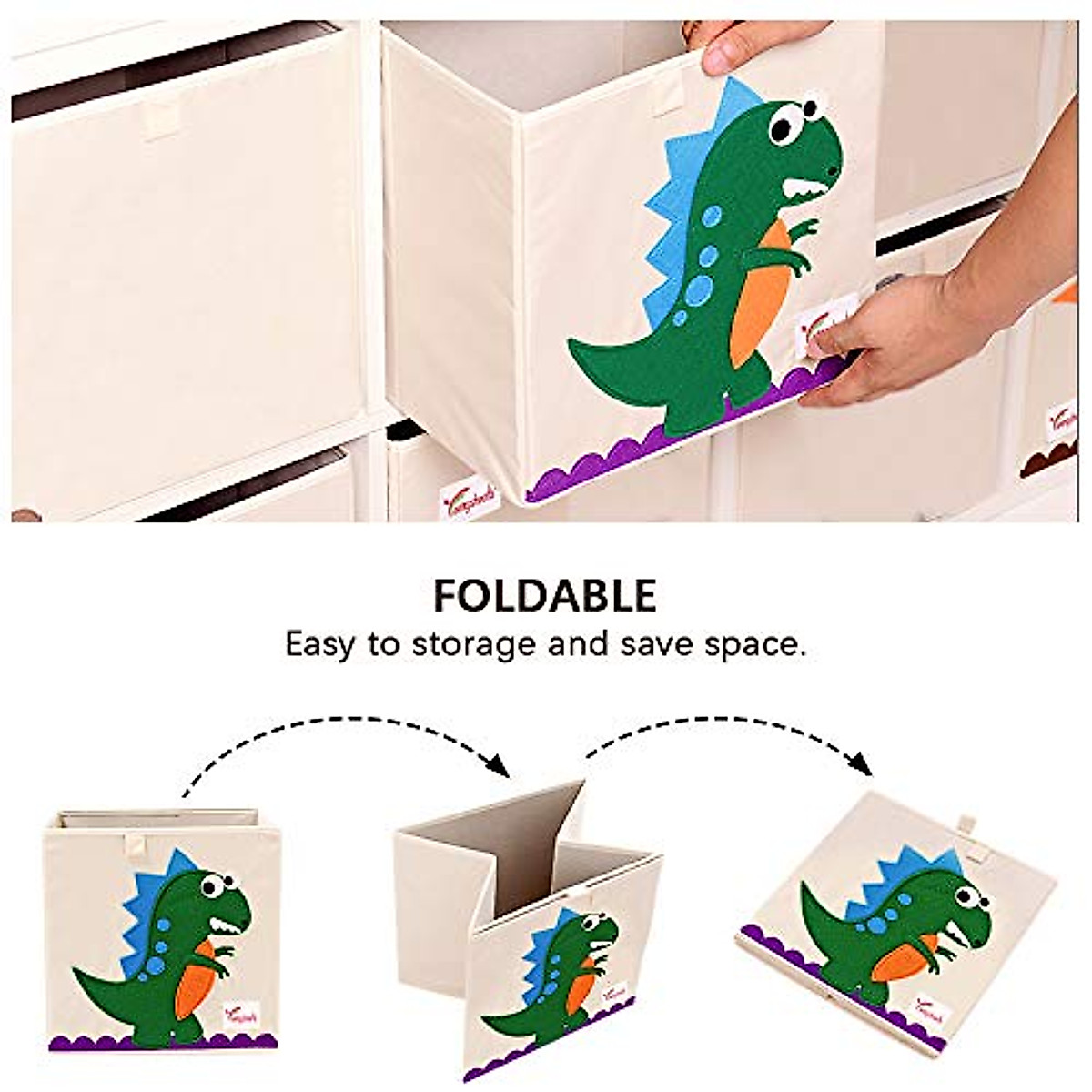 SITAKE 2 Pcs Foldable Animal Toy Storage Box/Bin/Cube, Collapsible Storage Organizer Chest Basket Container for Kids, Toddlers, Boys and Girls(13 x 13 x 13 Inch, Tiger & Koala)