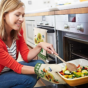 Leinuosen 6 Floral Plant Oven Mitts and Pot Holders Sets Farmhouse Kitchen Towels Absorbent Dish Towels for Cooking Baking Grilling(Yellow, Novelty Sunflower)