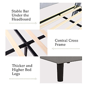 wOod-it Queen Size Platform Bed Frame with Headboard, Upholstered Bedframe with Wingback / 12 Solid Wooden Slats/No Box Spring Needed/Noise-Free/Easy Assembly, Light Gray