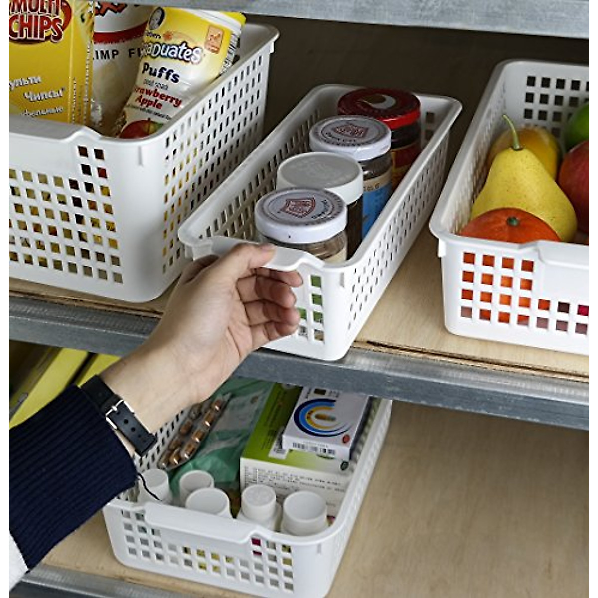 Fiazony 6-Pack Small Plastic Storage Baskets/Trays Organizer, White