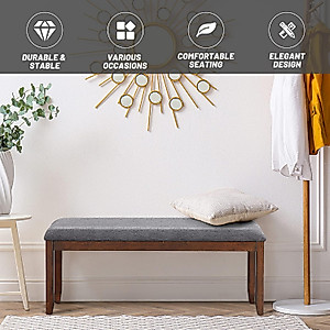 NAFORT Dining Bench Entryway Bench Upholstered Dining Bench, Rubberwood Legs &amp; Fabric Padded Seat, End of Bed Bench for Bedroom/Living Room, Dark Grey