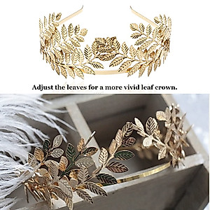 INLAZTIM 5 PCS Greek Goddess Leaf Headband for Bride, Golden Roman Laurel Leaf Branch Crown Bridal Headpiece Wedding Hairband for Women Tiara Costume Hair Accessories