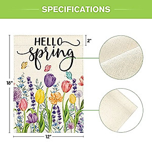AVOIN colorlife Hello Spring Tulip Lavender Garden Flag 12 x 18 Inch Double Sided, Seasonal Flower Yard Outdoor Flag