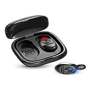 SEYOO Earbuds 5.0 Mini Headphones, IPX5 Waterproof Hi-Fi Stereo Built-in Mic Headset, in-Ear Earphones with Charging Case for Phone, Pitch Black