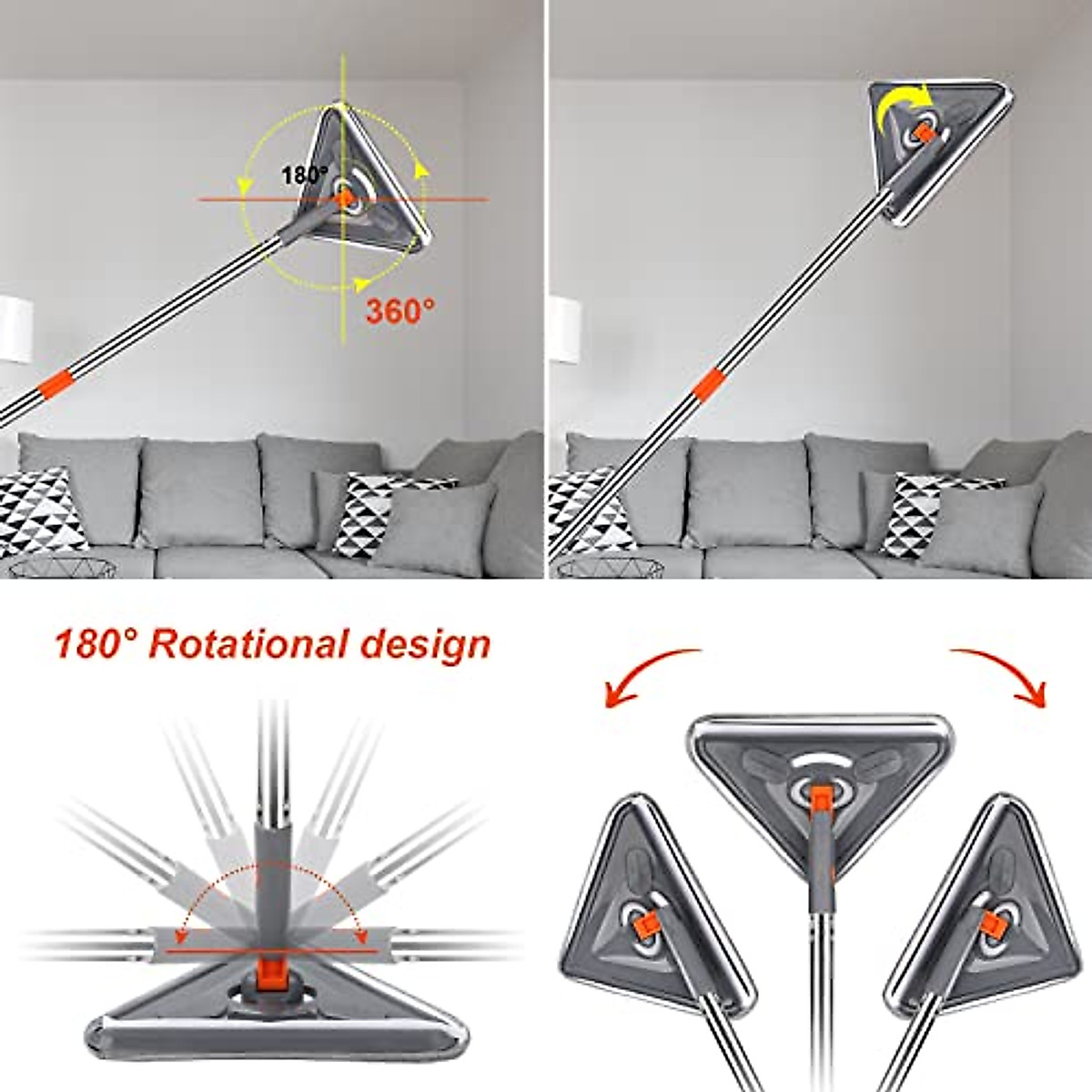 Wall Mop Wall Cleaner with 85 Inch ​Long Handle, 360° Rotating Microfiber Dust Mop, Skirting Cleaning Tool Ceiling Gasket Window Cleaning Kit with 6 Replacement Pads and 25" to 85" Extension Pole