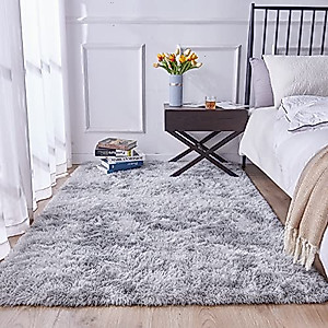 ANVARUG 3x5 Feet Small Area Rug, Upgrade Anti-Skid Durable Rectangular Cozy Rug, High Pile Shag Carpet Rugs for Indoor Home Decorative, Tie-Dyed Light Grey