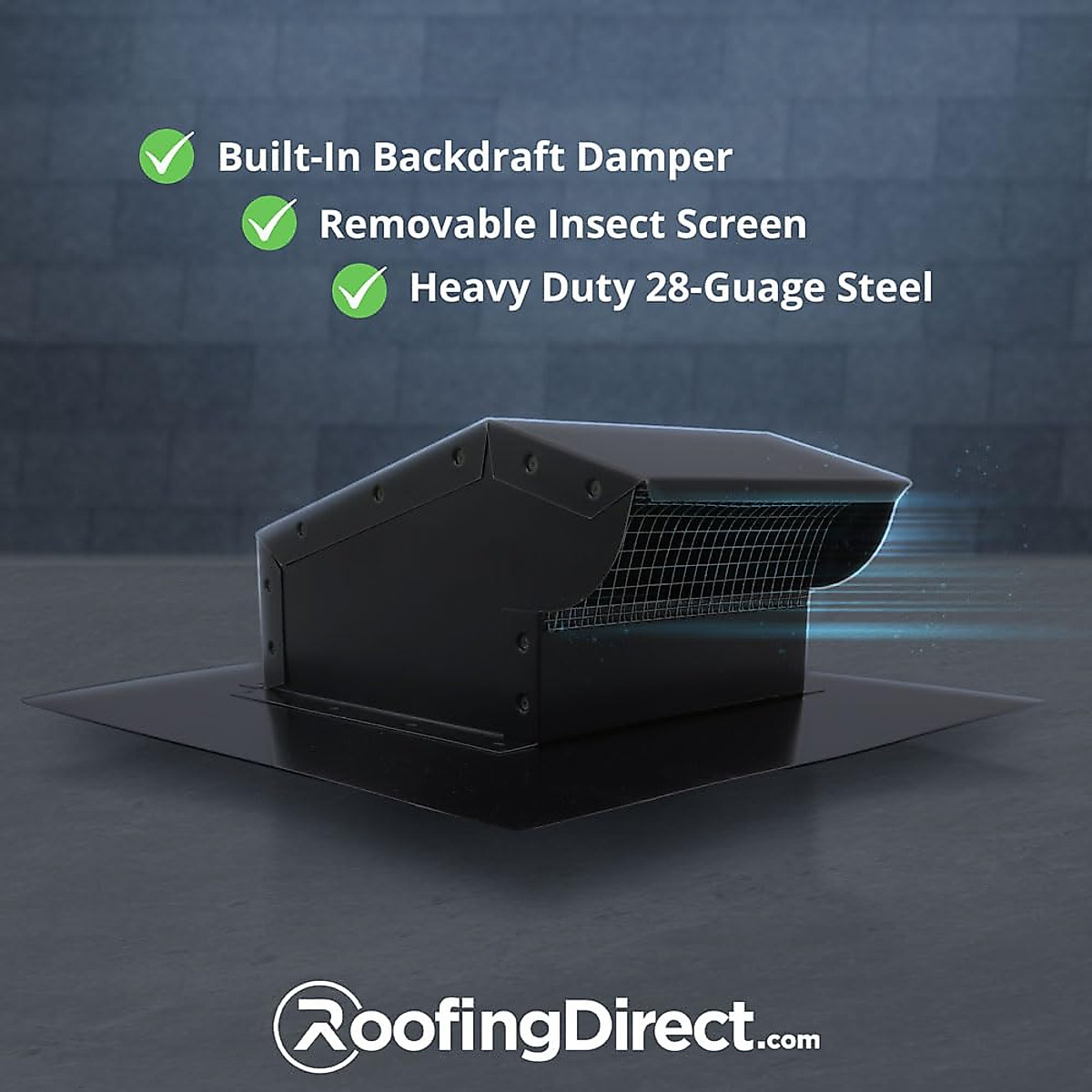 RDP Rooftop Exhaust Vent Cap with Damper (10 Inch, Black)