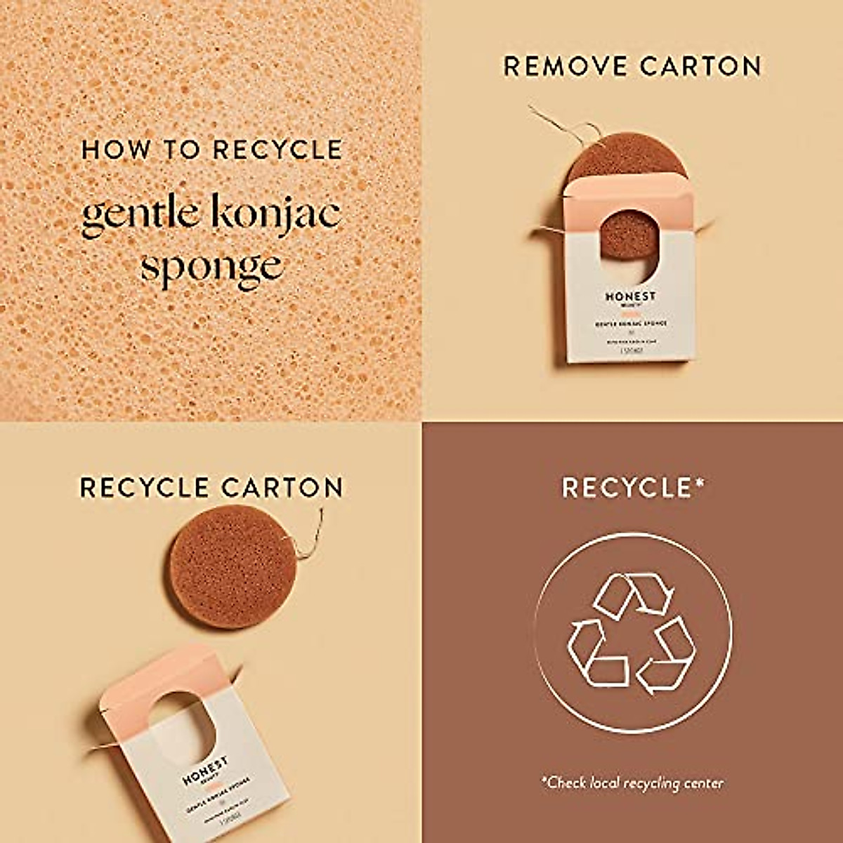 Honest Beauty Gentle Konjac Sponge with Pink Kaolin Clay |Soft Exfoliating Facial Sponge |Buff & Soften Skin | 1 count