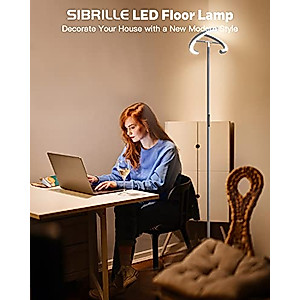 SIBRILLE Floor Lamps for Living Room, Modern Stepless Dimmable Standing Lamp with Remote Control, 20W 3000-6000K LED Rotatable Floor Light Uplighter Stand up Lamp Tall Lamp for Bedroom Office