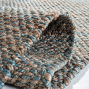 SAFAVIEH Natural Fiber Collection 9' x 12' Teal NF827A Handmade Farmhouse Premium Jute Area Rug