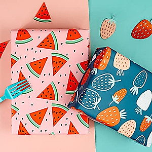 WRAPAHOLIC Fruit Wrapping Paper Sheet - 12 Sheets Watermelon Design Folded Flat for Birthday, Party, Baby Showers - 19.7 Inch X 30 Inch Per Sheet