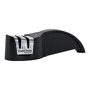 Chef'sChoice Manual Knife Sharpener with Diamond Abrasive Honing for Serrated and Straight Knives has Compact Design and Secure Grip Supports Right or Left Handed Use, 2-Stage, Black