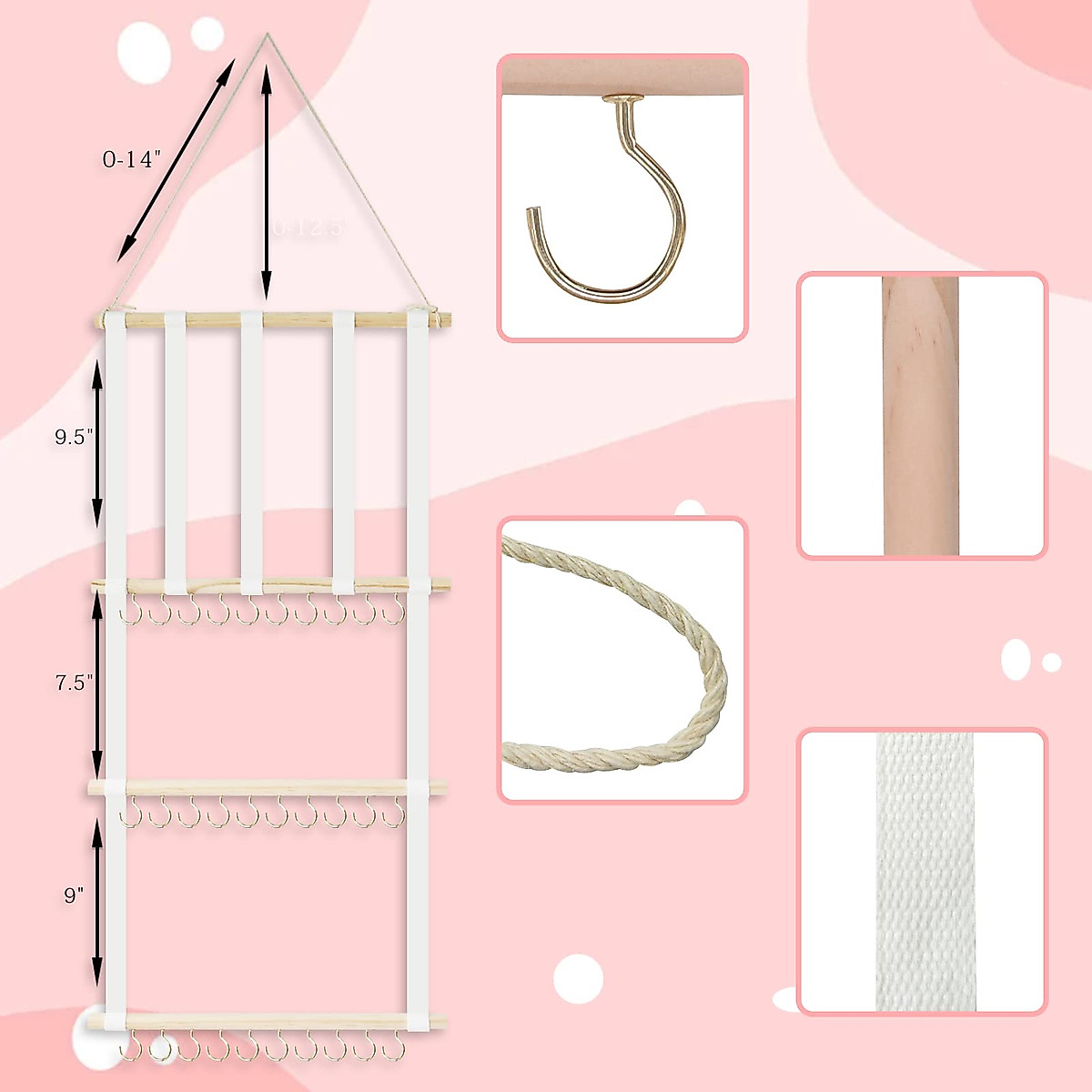 Aesorad Bow Holders for Girls, Hair Bow Holder Organizer for Girls Hair Bows and Headbands, Hair Clips Tie Headband Holder Storage for Baby Girl Room Nursery Wall Hanging Door