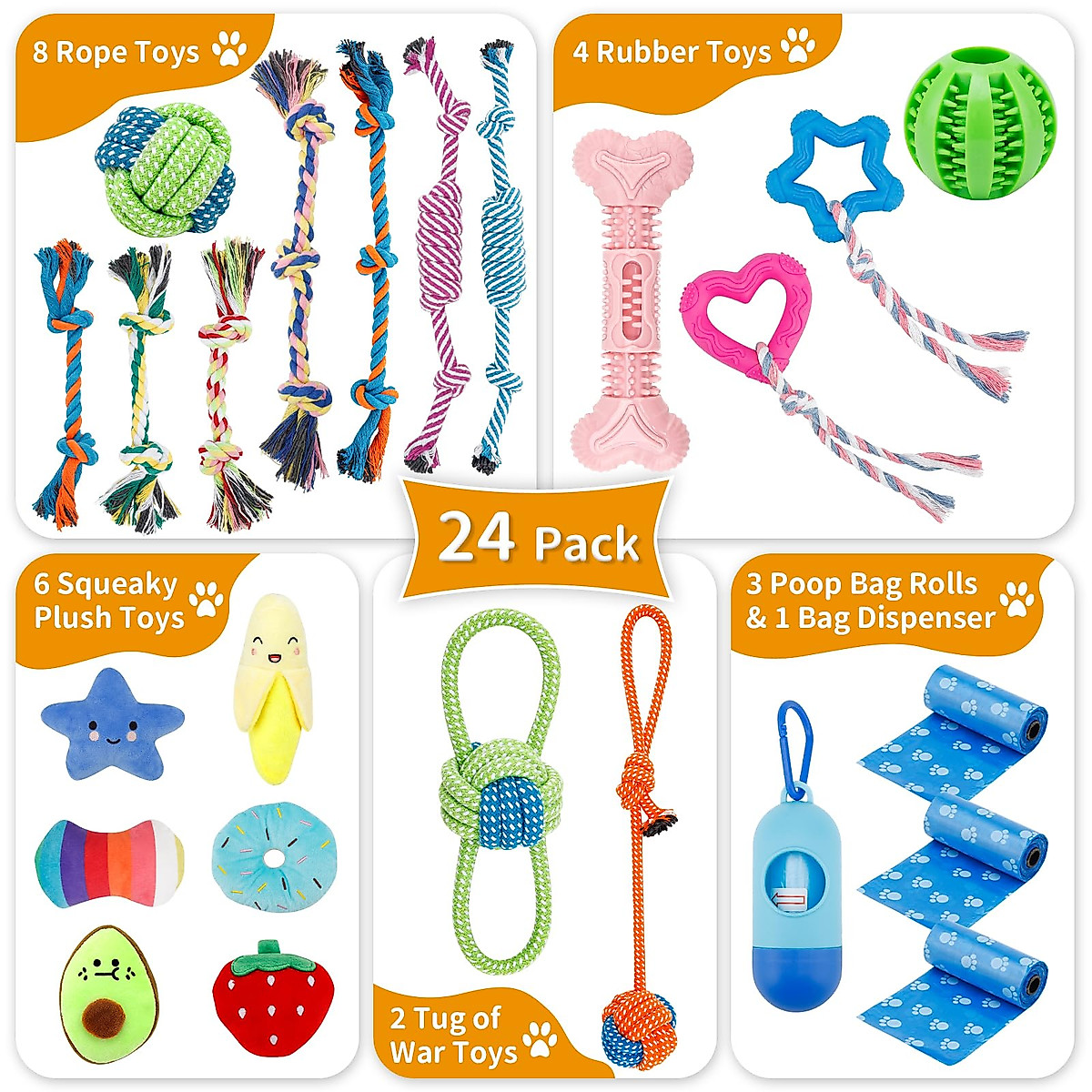 Enido Dog Rope Toys for Small & Medium Breed Dogs, Puppy Chew Toys, 24 Pack Puppy Teething Toys, Promote Dog Dental Health, Exercise & Bonding