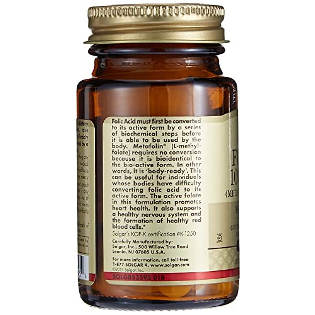 Solgar Folate 1000 mcg, 60 Tablets - 1000 mcg Bio-active Metafolin - Heart Health - Vegan, Gluten Free, Dairy Free, Kosher - 60 Servings