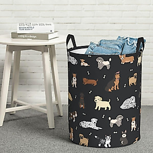 Gbuzozie Cute Dogs Round Laundry Hamper Cartoon Puppy Animals Storage Basket Toys Clothes Organizer Bin For Home Bathroom Bedroom Dorm Nursery, 62l