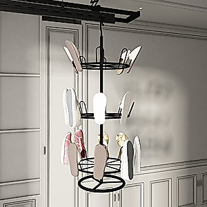 TANGGU Spinning Round Shoe Organizer Rack,Revolving Shoe Rack Iron Shoe Tree Rack,Standing Circular Shoe Rack Rotating Shoe Rack(3 Tier,Black)