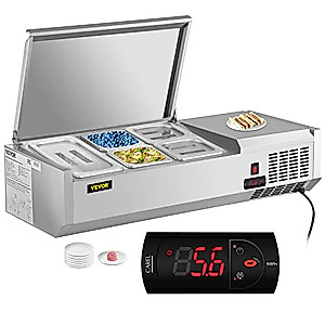 VEVOR 7.8 Qt Sandwich Table 150W Stainless Salad Bar Refrigerated Condiment Prep Station, 40in, Silver