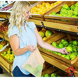 BaLe Set of 12 Reusable Produce Bag,Washable Reusable Organic Net Laundry Cotton Mesh Bag,Drawstring Bags for Grocery & Storage