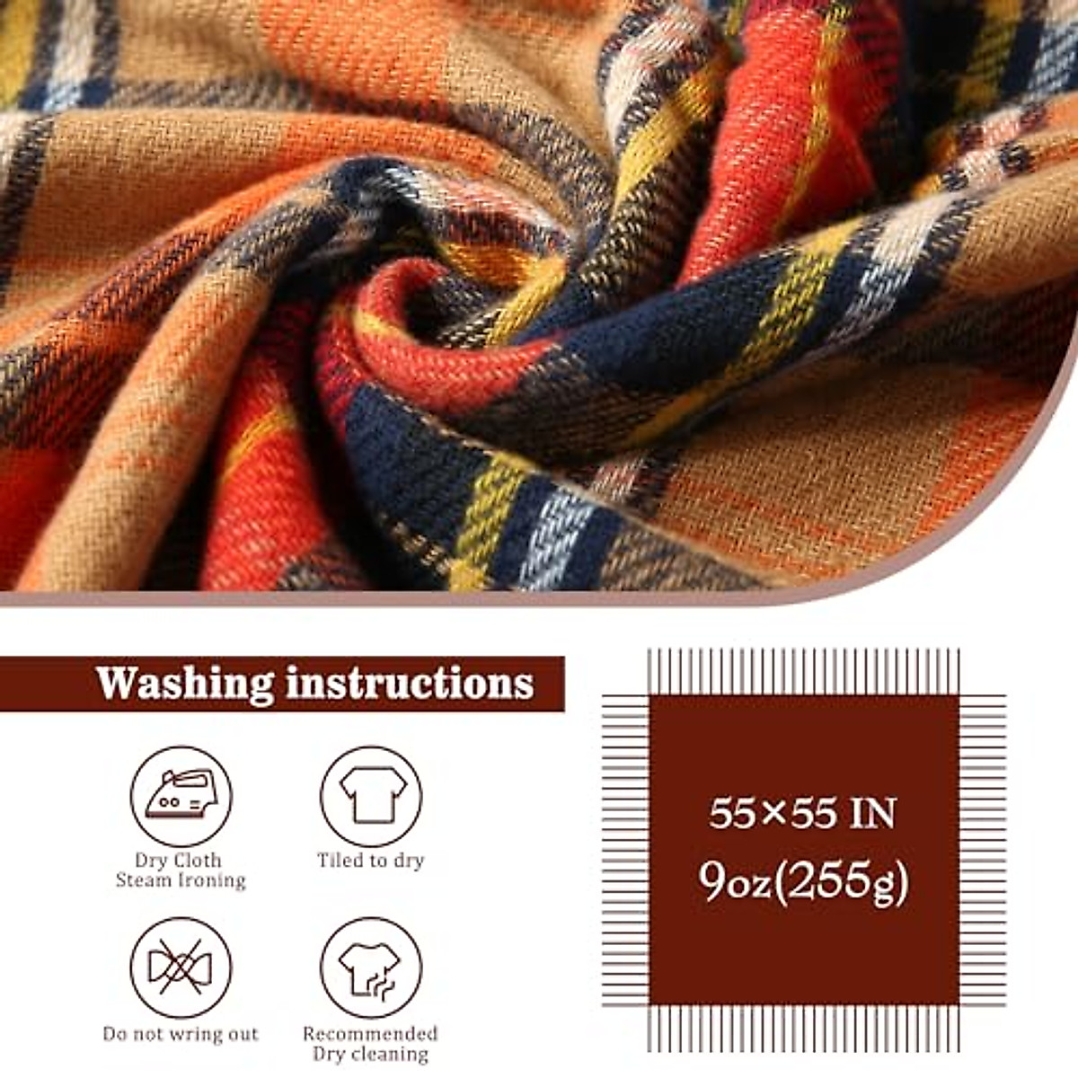 BFONS Plaid Blanket Scarf Winter Fall Scarfs for Women, Warm Soft Chunky Large Blanket Wrap Shawl Oversized Scarves Gift For Women Orange