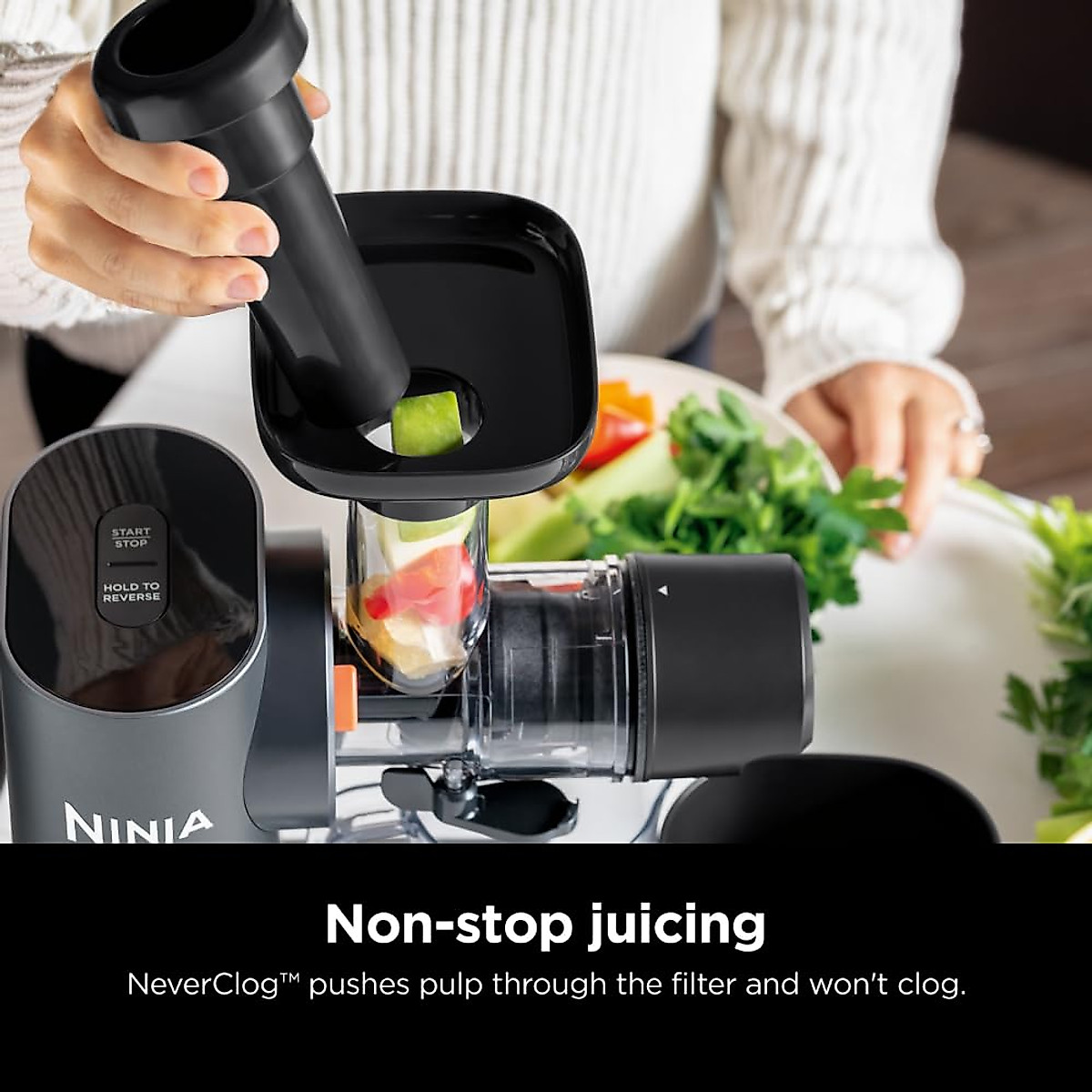 Ninja JC151 NeverClog BPA-Free Cold Press Juicer with Total Pulp Control and 2 One-Touch Programs (Machine Gray, Renewed)
