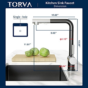 Bar Sink, TORVA 14 x 18 Inch Undermount Kitchen Sink, Gloss Black Ceramic Coating with NanoTek Undermount Sink and Black Pull Down Kitchen Faucets