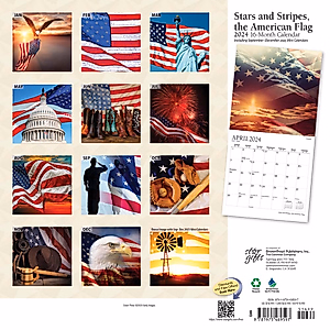 Stars and Stripes | The American Flag | 2024 12 x 24 Inch Monthly Square Wall Calendar | Sticker Sheet | StarGifts | USA United States of America