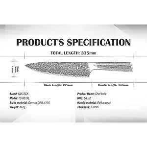 [8 Inch]Chef Knife,FANTECK Kitchen Knife Ultra Sharp Pro German High Carbon Stainless Steel Meat Sushi Fruit Vegetable Cutting Gyuto Cleaver Best Chef Knife[Gift Box]-Ergonomic Pakkawood Handle