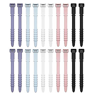 Silicone Zip Ties, Reusable Zip Ties, 20pcs Rubber Cable Ties Straps for Wire Management, Elastic Cable Organizer for Home Office Table Desk. 4.5” Cord Ties in White, Black, Pink, Purple and Blue