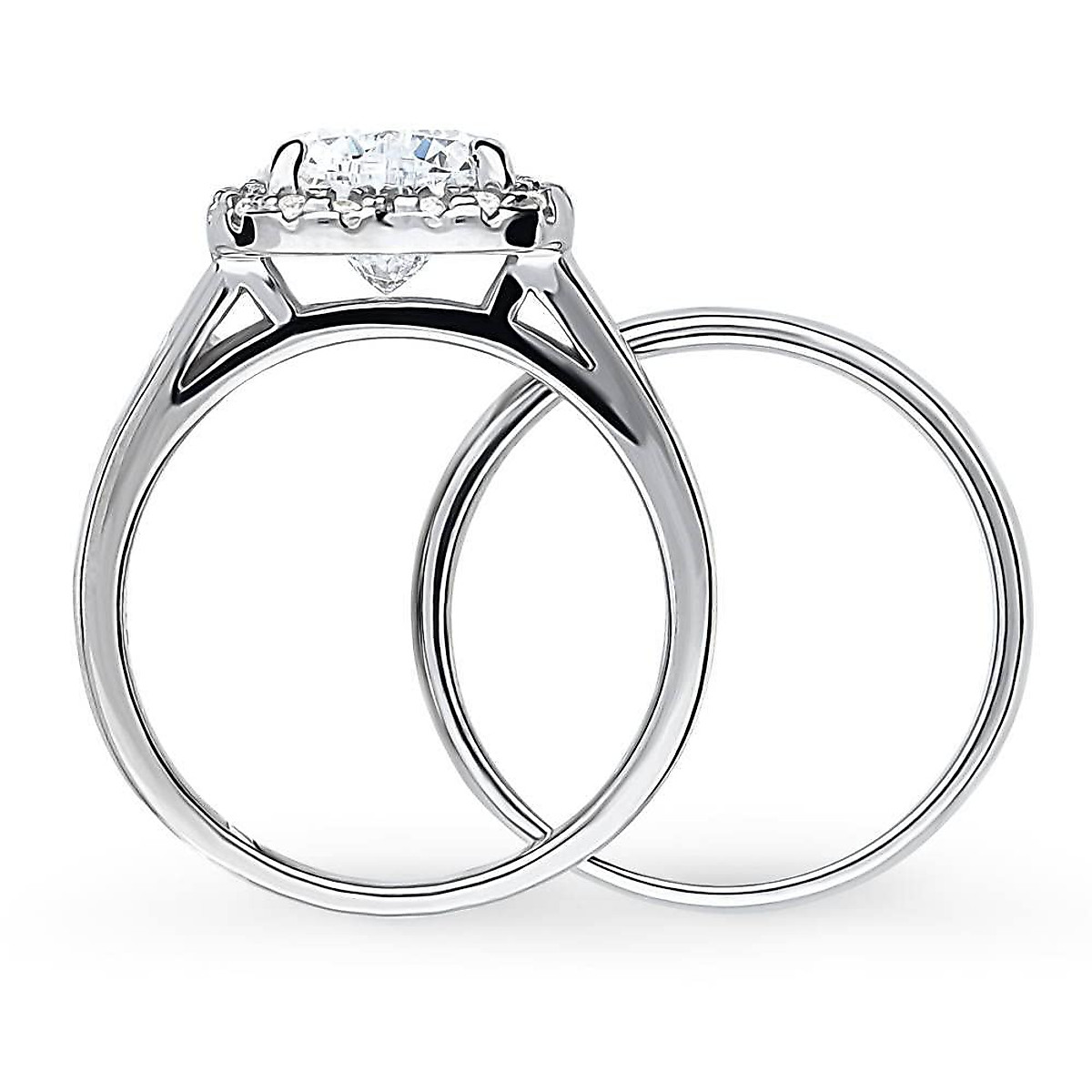 BERRICLE Sterling Silver Halo Wedding Engagement Rings Cubic Zirconia CZ Heart Ring Set for Women, Rhodium Plated Size 6