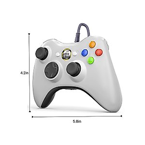 VOYEE PC Controller, Wired Controller Compatible with Microsoft Xbox 360 & Slim/PC Windows 10/8/7, with Upgraded Joystick, Double Shock | Enhanced (White)