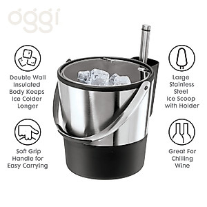 Oggi Insulated Ice Bucket, 4 Quart / 3.8 L, Stainless Steel, Black