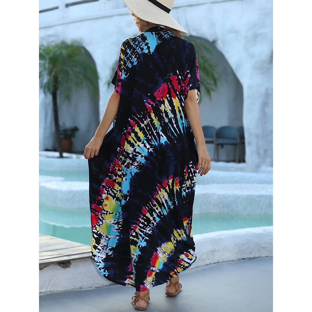 SMUDGE Life Kaftan Dresses for Women Loose Fit Button Up Caftans with Pockets for Stylish Cover Up