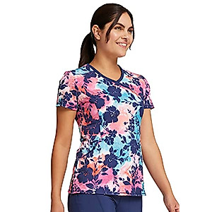 Cherokee Infinity Women Scrubs Top Mock Wrap CK608, XL, Artistic Blooms
